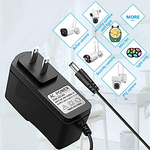 OOSSXX 12V1A 100V-240V US AC to DC Power Supply Adapter for CCTV Home Security Camera System 10 Feet Cord Power Supply for Surveillance Camera