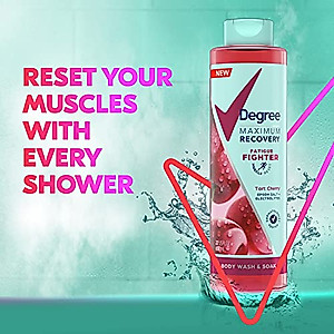 Degree Maximum Recovery Body Wash and Soak Post-Workout Recovery Skincare Routine Tart Cherry + Epsom Salt + Electrolytes Bath and Body Product 22 oz, Pack of 4