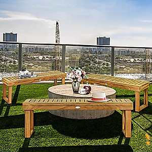 Tangkula 52 Inches Acacia Wood Patio Bench, Wood Dining Bench with Slatted Seat, Patio Backless Bench for Garden Backyard Poolside Balcony, Ideal for Outdoors & Indoors (1, Teak)