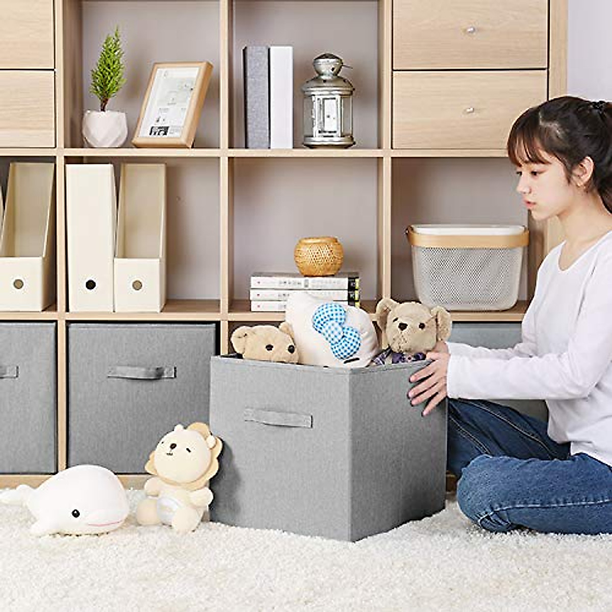 Storage Box Storage Bins 3 Pack Storage Cube Basket Bins Cloth Folding Box Closet Drawers Container Dresser Basket Organizer Shelf Collapsible for Underwear Sock Bra Tight Kids Toy (Gray)