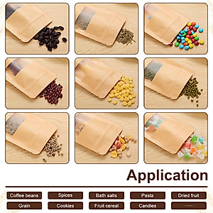 Geosar 450 Pcs Kraft Bags with Window Kraft Stand up Paper Pouches Bulk 3.5 x 5.5 in Zipper Lock Bags with Tear Notch Resealable for Food Reusable Sealable Treat for Home Business Package Storage