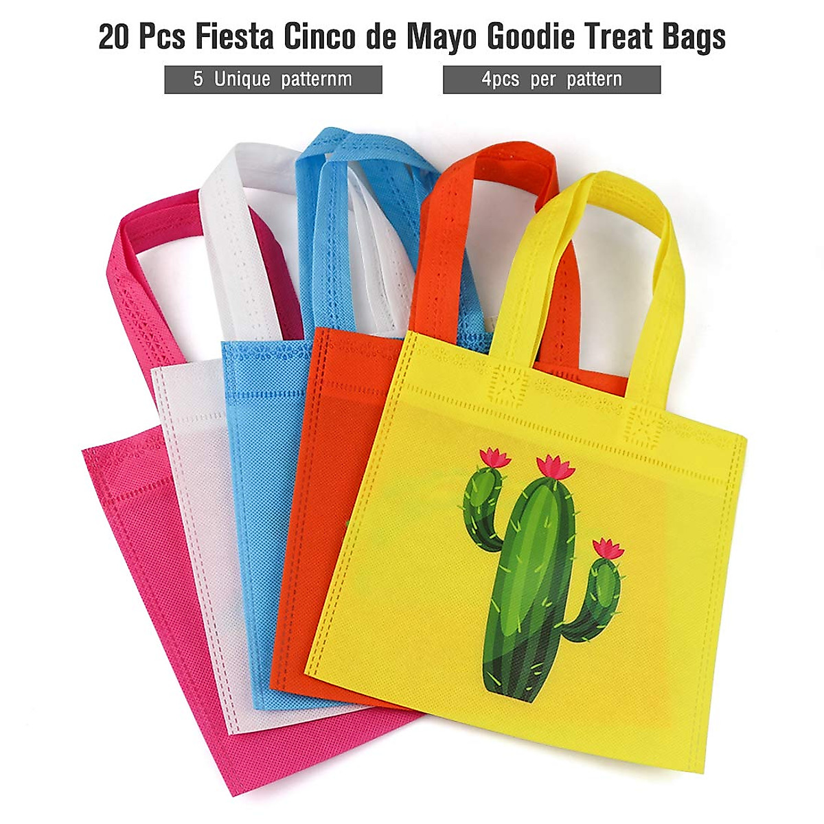 20 Pcs Fiesta Cinco de Mayo Goodie Treat Bags, Fiesta Treat Candy Goodie Gift Nonwoven Bags Reusable for Fiesta Themed Baby Shower Bachelorette Party Favor Mexican Theme Party Decorations, 8 by 8