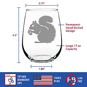 Squirrel Stemless Wine Glass - Squirrel Gifts and Decor with Squirrels - Large 17 Oz Glasses