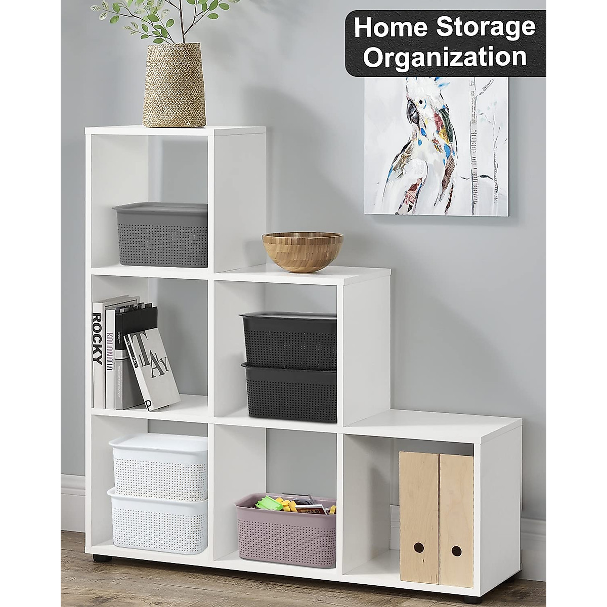 KoTuosy Plastic Storage Baskets with Lids Baskets for Organizing Organizer Bins 6.8 Qt Stackable Storage Bins with Lids Tiny Holes, Storage Containers, Plastic Bins with Handle