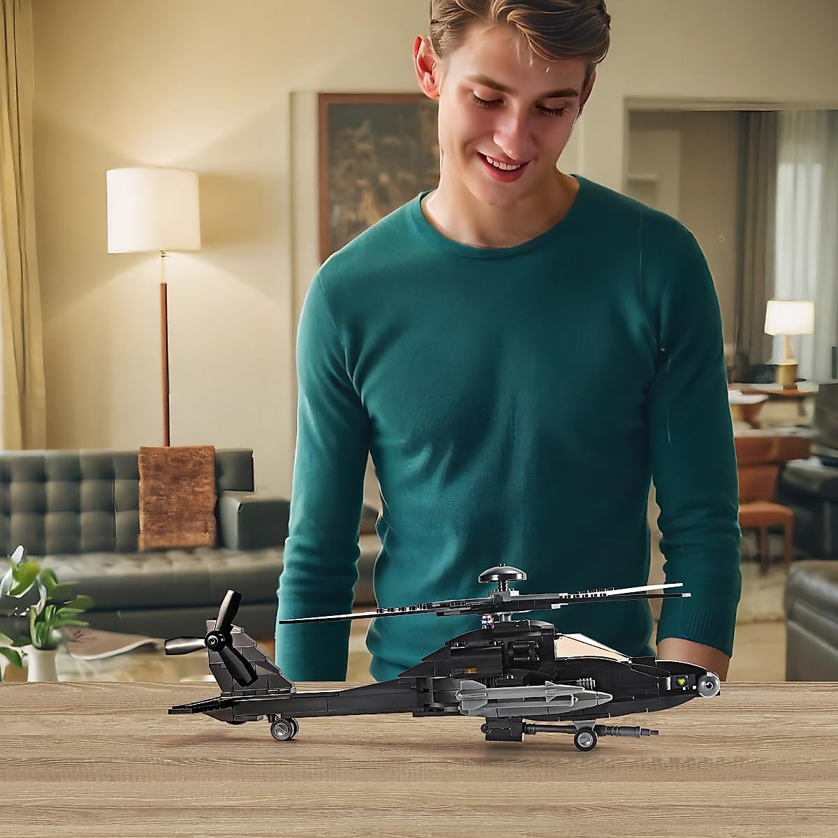 DAHONPA AH-64 Apache Helicopter Military Army Airplane Building Bricks Set, 255 Pieces Air-Force Build Blocks Toy, Gift for Kid and Adult.