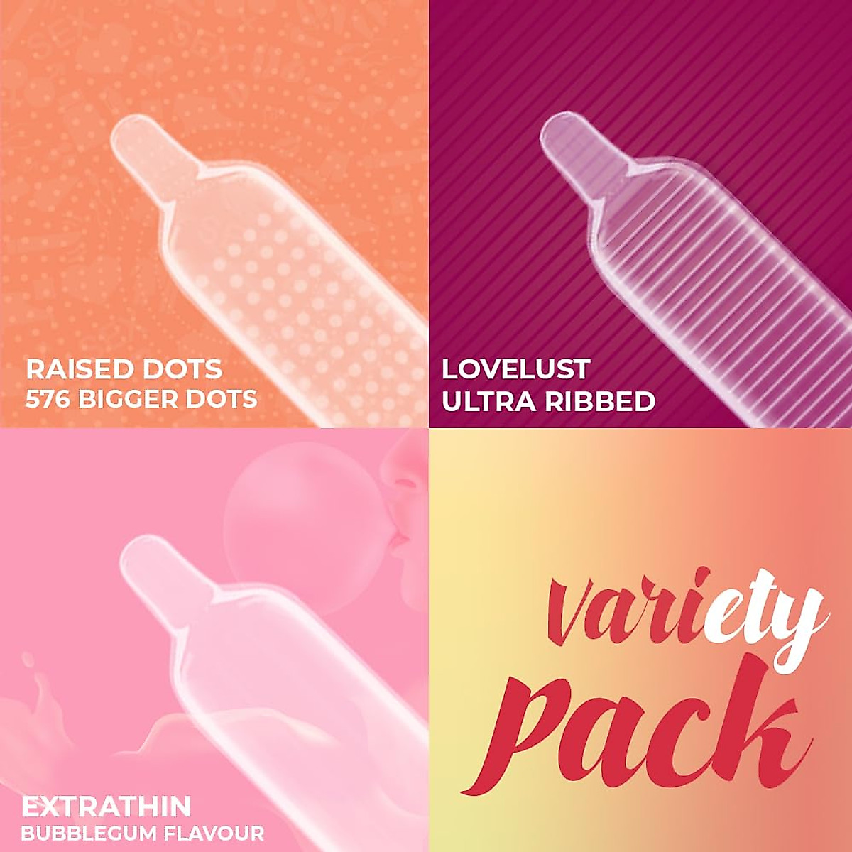 NottyBoy Bulk Condoms 144 Count Variety Pack - Ribbed and Dotted, Extra Lube, 4 in One, Ultra Fine, 1500 Dots, Super Slim, 3 in 1 and Flavours