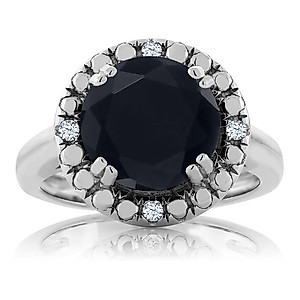 Gem Stone King 925 Sterling Silver Black Onyx Ring For Women (3.04 Ct Round, Gemstone Birthstone, Available In Size 5, 6, 7, 8, 9)