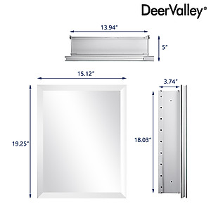 Deer Valley Medicine Cabinet with Mirrors, 15" x 19" Recessed Vanity Mirror for Bathroom, Wall Cabinet with Double Sided Mirror Frameless Rectangle, Adjustable Glass Shelves