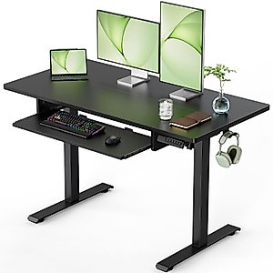 Marsail Standing Desk Adjustable Height with Extra Large Keyboard Tray, Electic Adjustable Desk with 4 Memory Presets Cable Management 2 Storage Hooks, Sit Stand Up Desk for Home Office