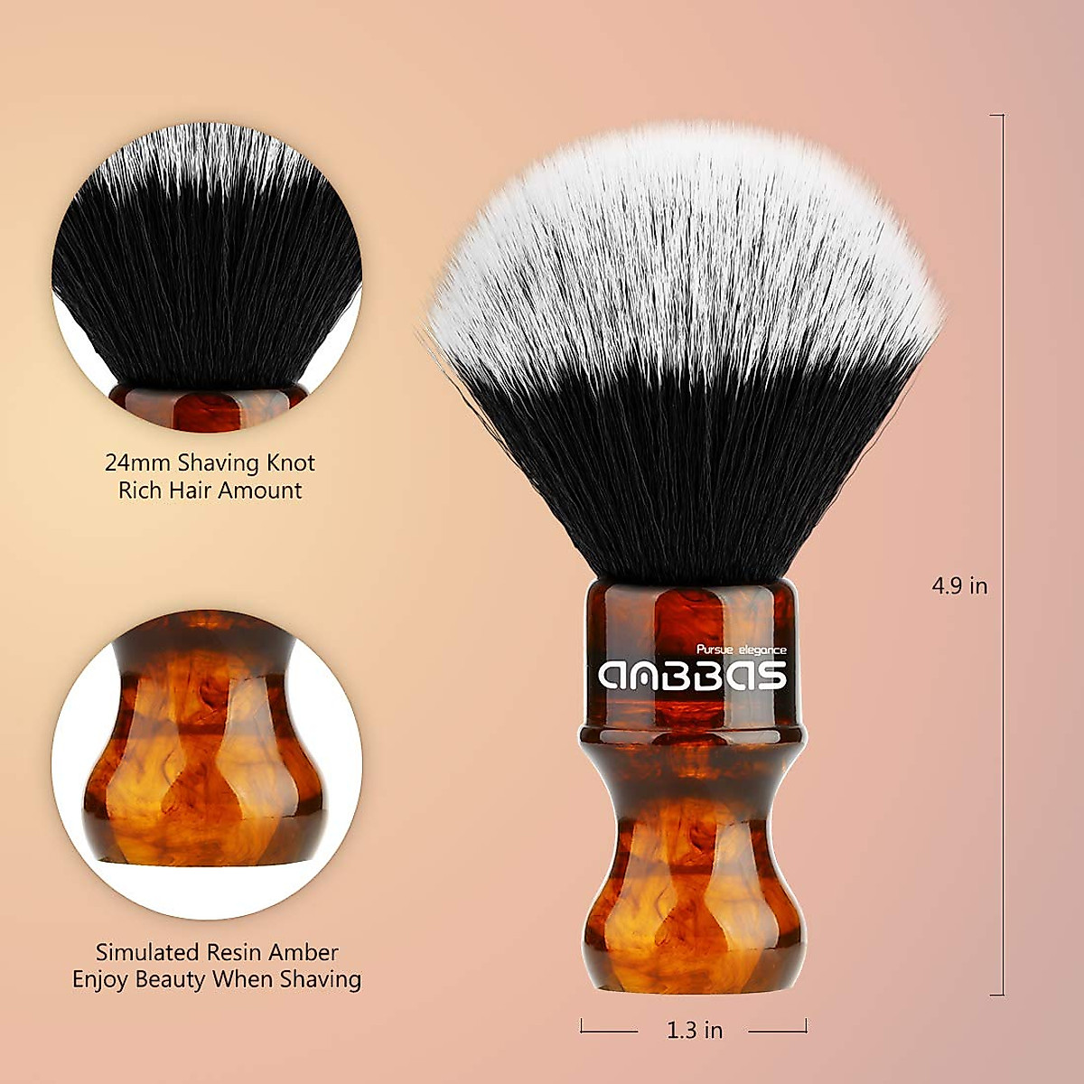 Synthetic Badger Shaving Brush with Resin Handle Nylon Bristles Hair Anbbas Lathering Foam Brush for Men Travel Professional Wet Shaving(Amber,Knot: 24 mm)
