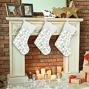 Kigai Christmas Stockings Cute Leaf Green Large Candy Stockings Stuffers Kids Cute Xmas Sock Decorations 2PCS for Home Holiday Party 12" x18"