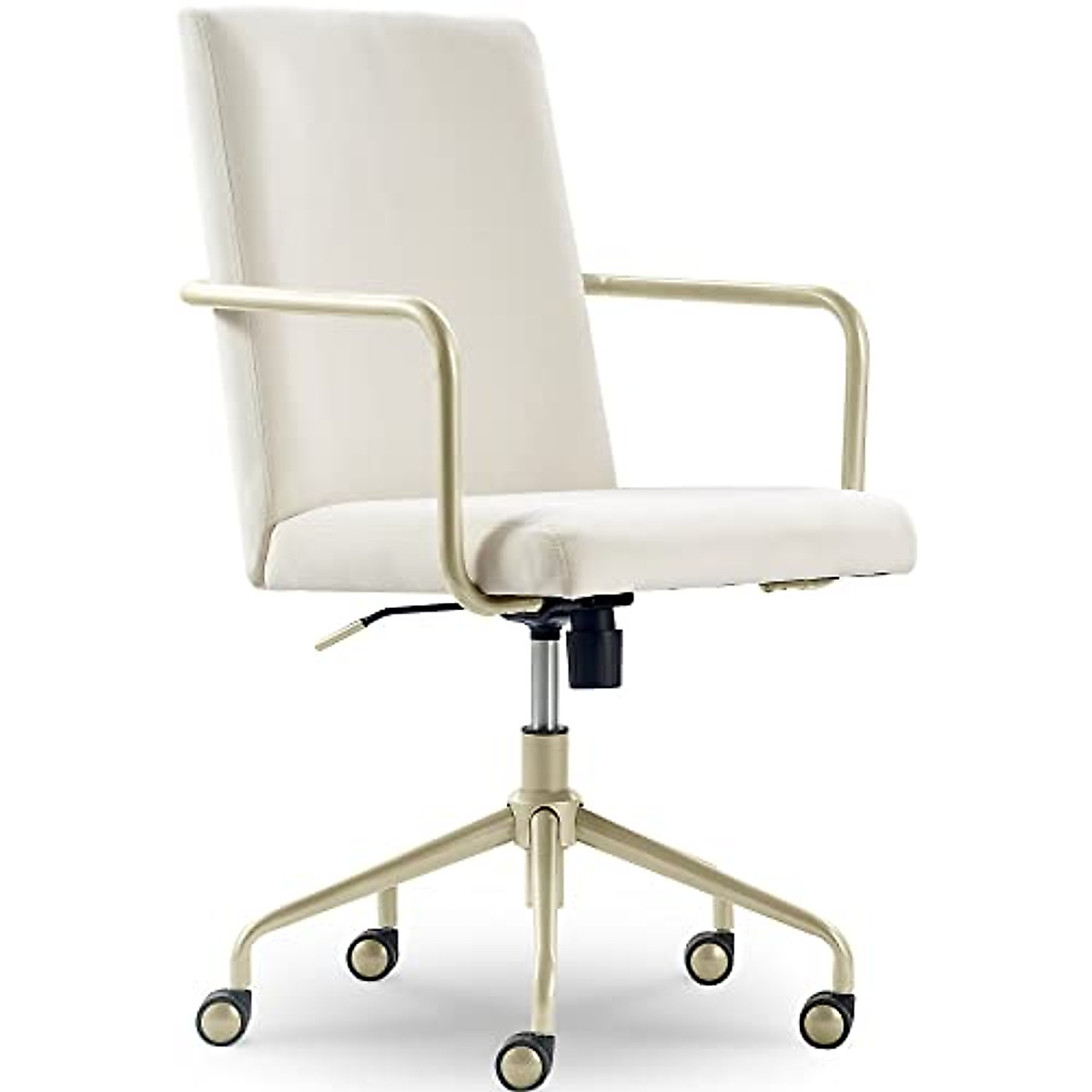 Elle Decor Giselle Modern Home Office Desk Chair, High Back Adjustable Computer Chair with Gold Arms, Base and Wheels, Velvet Fabric, Cream