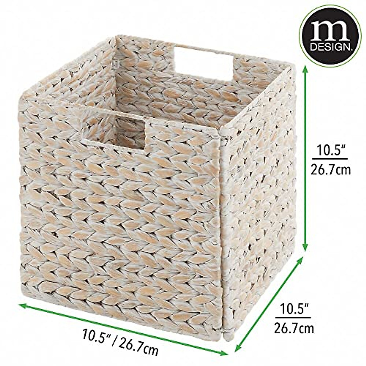 mDesign Natural Woven Hyacinth Cube Storage Bin Basket Organizer with Handles for Kitchen Pantry, Cabinet, Cupboard, Shelf/Cubby Organization, Hold Food, Drinks, Snacks, Appliances, 4 Pack, White Wash