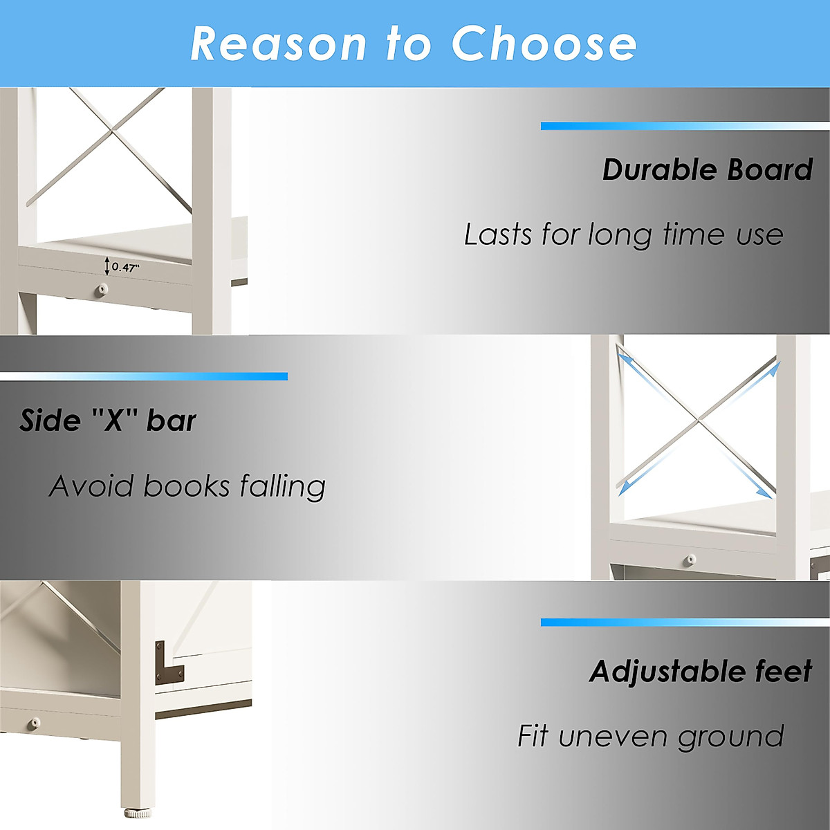 GLAUBIO 6-Tier Corner Bookcase,Farmhouse Style Corner Bookshelf, 5-Tier Tall Corner Shelf Storage Display Rack with Metal Frame for Living Room Home Office,White