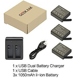 PG1050 Action Camera Battery, 1050mAh Rechargeable Batteries (3 Pieces) with USB Charger, Compatible with AKASO EK7000/APEMAN/Dragon Touch/Apexcam/Vemont/COOAU/EKEN and More