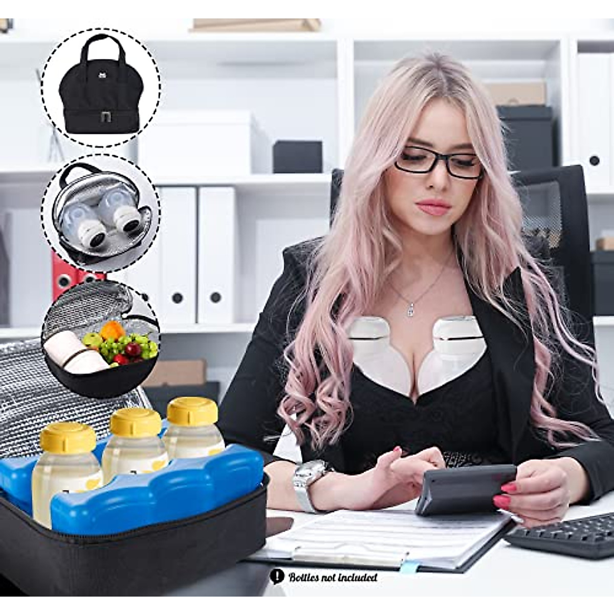 Hands Free Breast Pump, Double Electric Wearable Breast Pump, 3 Modes & 9 Levels Portable Breast Pump, LED Display, 19/22/25 mm Flanges, Breastfeeding Pump with Pumping Bag and Ice Pack