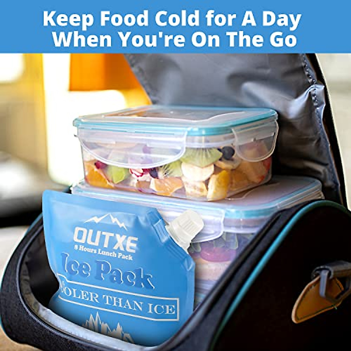 OUTXE Ice Packs for Lunch Bag 6 Pack, Reusable Long-Lasting Freezer Packs for Lunch Box, Keep Food Fresh and Cold in Lunch Boxes, Lunch Bags and Breastmilk Bags - 6 Pack
