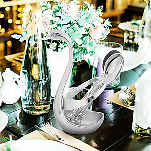 MAGICLULU Ice Cream Spoon Coffee Spoon Set with Swan Base Holder 6Pcs Dessert Spoons with Organizer Dessert Flatware Set for Tea Coffee Ice Cream Cake Sugar Silver Espresso Spoons