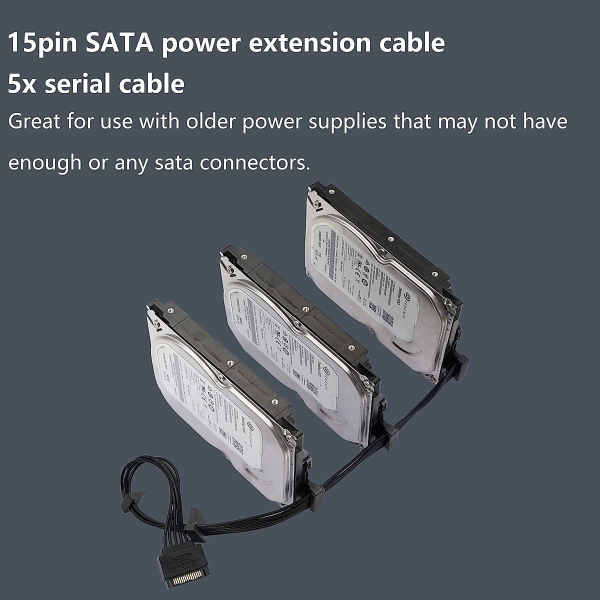 GELRHONR 15Pin SATA Male to 5 x 15 Pin SATA Female Hard Drive Power Right Angle Splitter Adapter Cable Extension Cable for Hard Disk 50CM