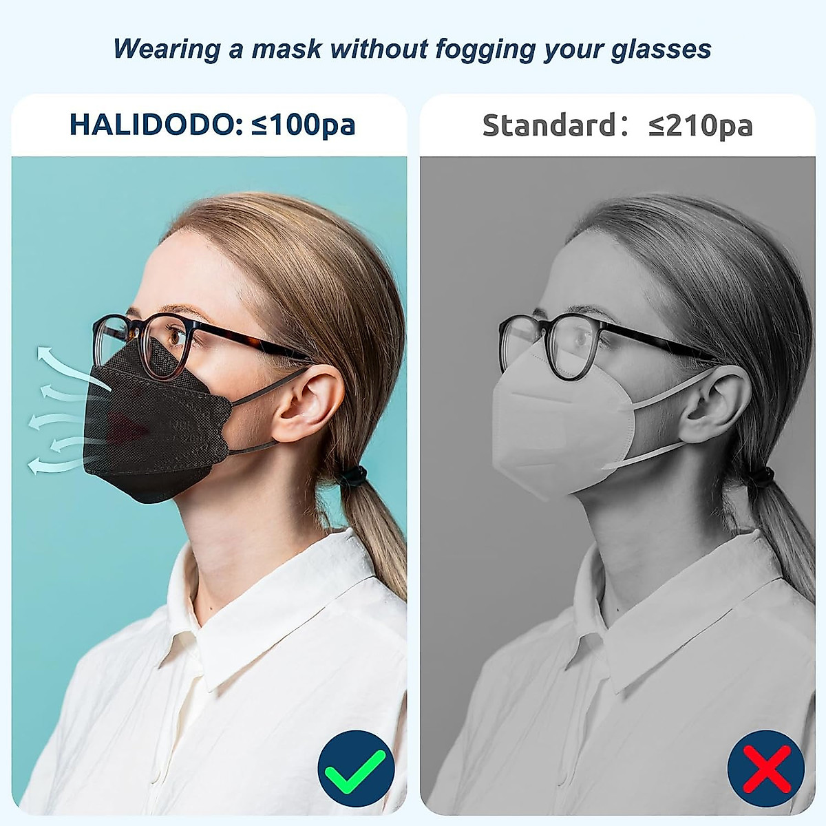 JUSTXO KN95 Face Masks 50 Pack, Breathable Comfortable Disposable Face Mask For Adults And Teens, Black