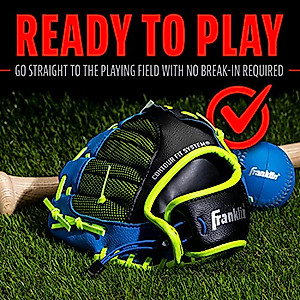 Franklin Sports Kids Baseball Glove - NeoGrip Boys + Girls Youth Tball Glove - Toddler + Youth Teeball, Baseball + Softball Mitt - Right Hand Throw - 9.5" ,Blue