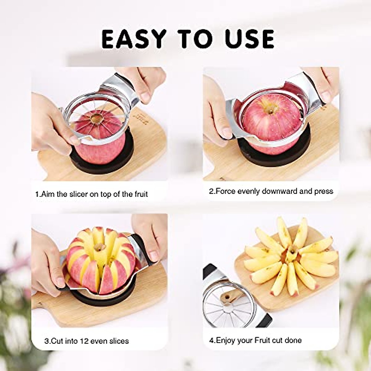 KITEXPERT Apple Cutter with Removable Base, Strengthened All-in-one Apple Slicer and Corer, Heavy Duty 12-Blade Apple Divider, Upgraded Apple Corer Tool for Apples, Pears, Orange