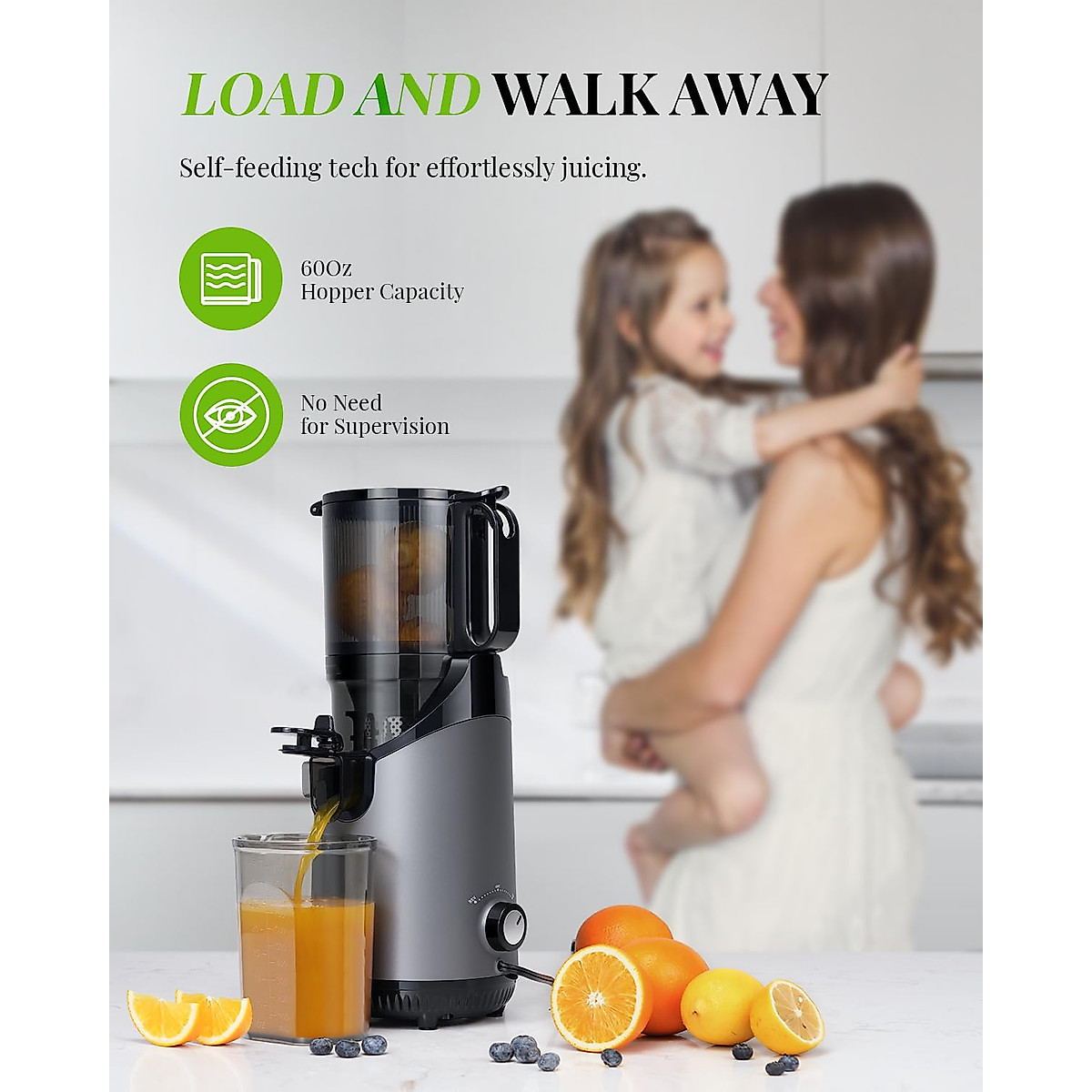 Self Feeding GDOR Cold Press Juicer with 5.3” Feed Chute, Tritan Material, Powerful 150NM Motor Slow Juicer Machines, Heavy Duty, Masticating Juice Extractor Fits Whole Fruits & Veggies, Easy to Clean