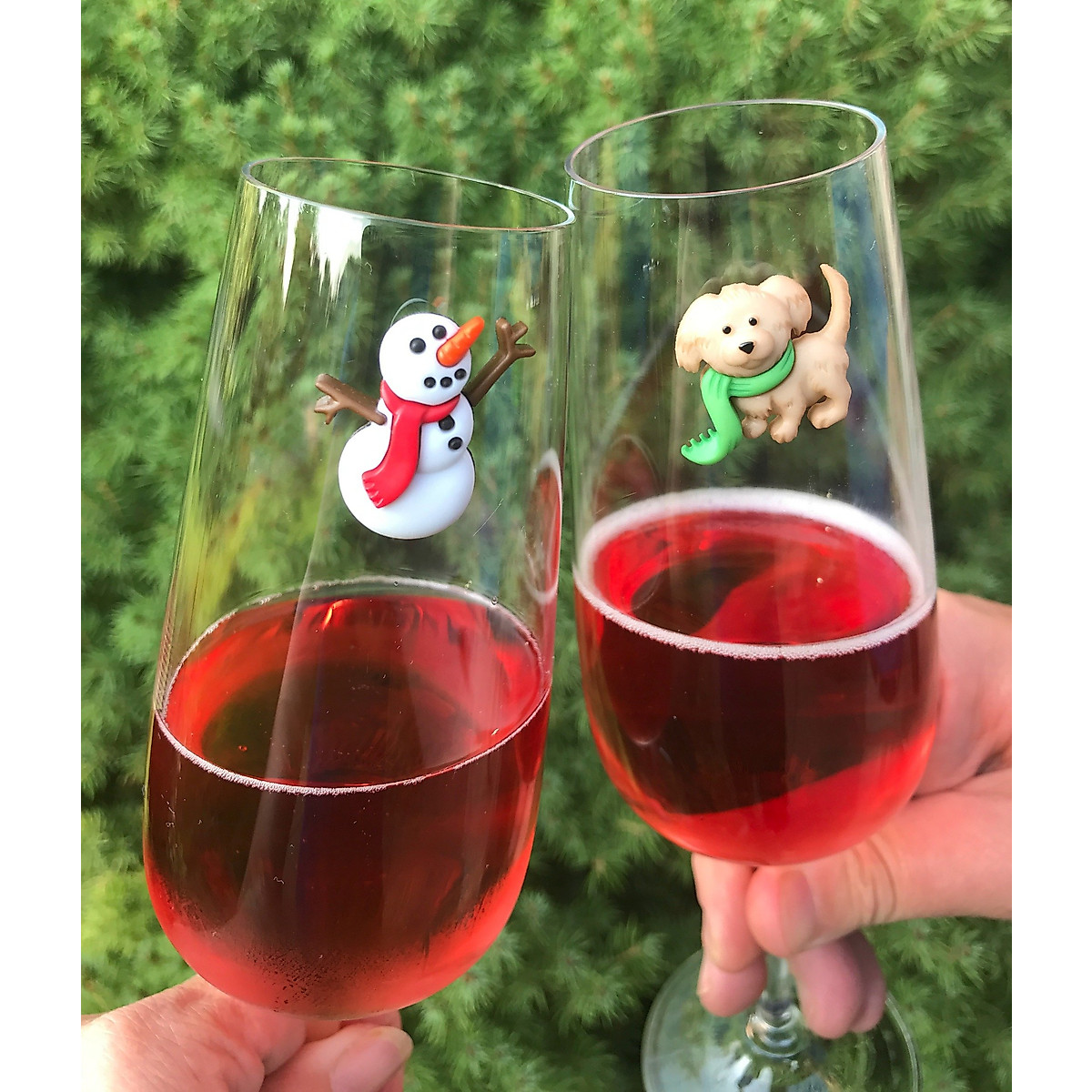 Simply Charmed Wine Charms and Magnetic Glass Markers Fun for Winter with Snowman, Snowflake, Puppy Dog and more - Set of 6