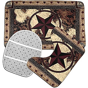 Giwawa Western Texas Star Bathroom Rugs Set 3 Piece with Non-Slip Bath Rugs Toilet Lid Cover U-Shaped Contour Toilet Mat Rustic Farmhouse Bath Mats for Bathroom