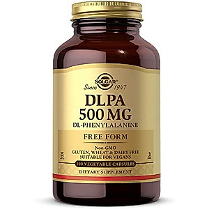 Solgar DLPA 500 mg, 100 Vegetable Capsules - Free Form DL-Phenylalanine - Supports Central Nervous System - Vegan, Gluten Free, Dairy Free, Kosher - 100 Servings