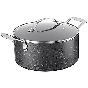 Granitestone Nonstick 5 Quart Stock Pot with Lid with Ultra Durable Mineral and Diamond Triple Cookware Set, Black