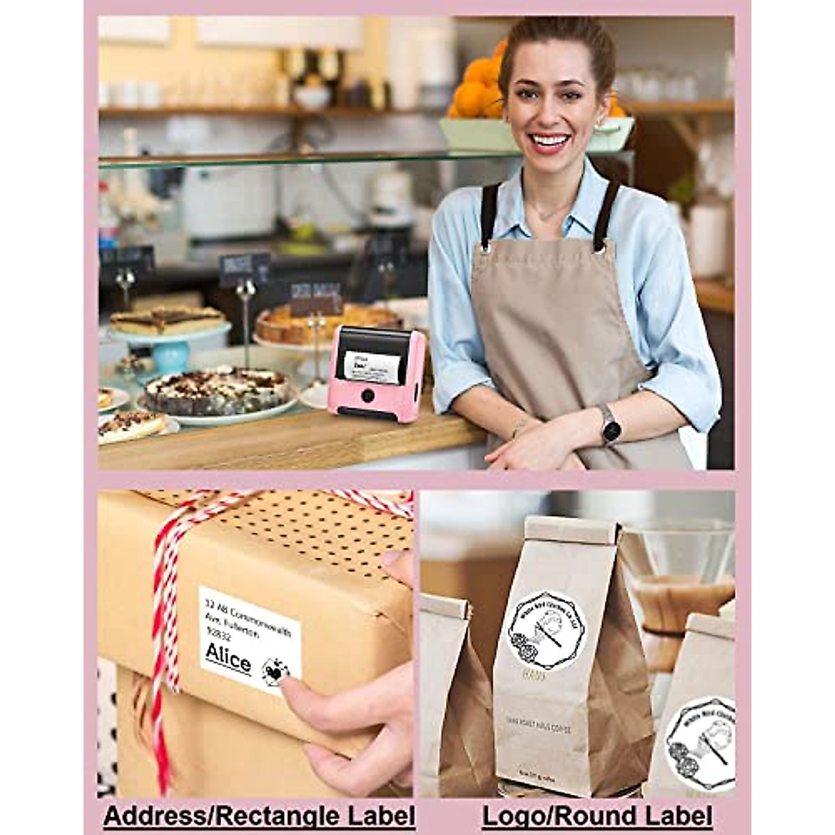 Phomemo Label Makers- M200 Label Printer Machine with 3 Paper,2023 Upgrade 3 Inch M110 Label Maker,WiFi Bluetooth Thermal Label Printer,Phone Support,for Android iOS System,for Shipping,Labeling- Pink