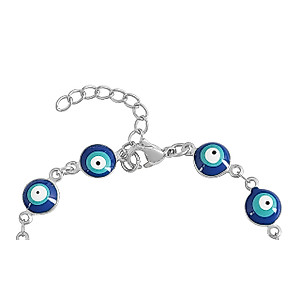 Edforce Stainless Steel Women's Charm Bracelet Green | Gold Enamel Evil Eye Protection Link Chain Adjustable, 8" (Aqua, Silver-and-Stainless-Steel)