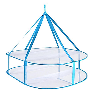 2 Tier Folded Mesh Clothes Hanging Dryer Sweater Drying Rack,Windproof Laundry Drying Rack,Foldable Hanging Mesh Dryer for Underwear Lingerie Sweater Outdoor, Indoor(blue,size:30.7x24x23.6inch)