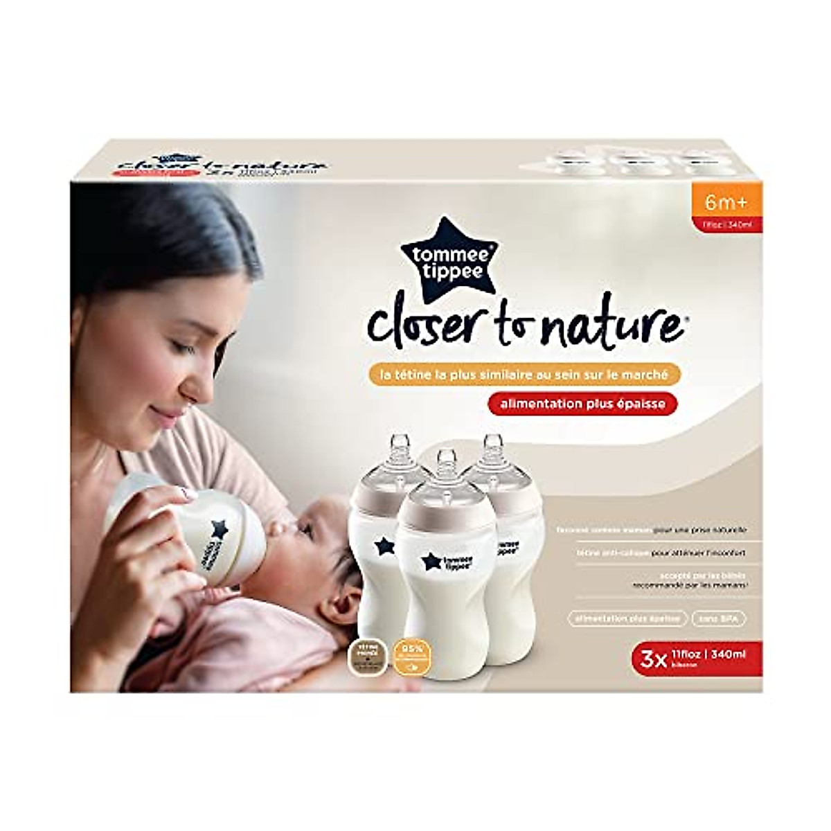 Tommee Tippee Closer to Nature Added Cereal Baby Bottle, Y-cut Bottle Nipple, BPA-free (11oz, 3 Count)