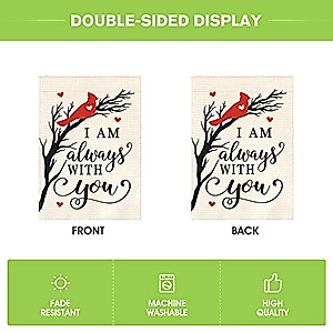 AVOIN colorlife I Am Always With You Cardinal Memorial Garden Flag 12x18 Inch Double Sided Outside, Memorial Day Gravesite Saying Yard Outdoor Decoration
