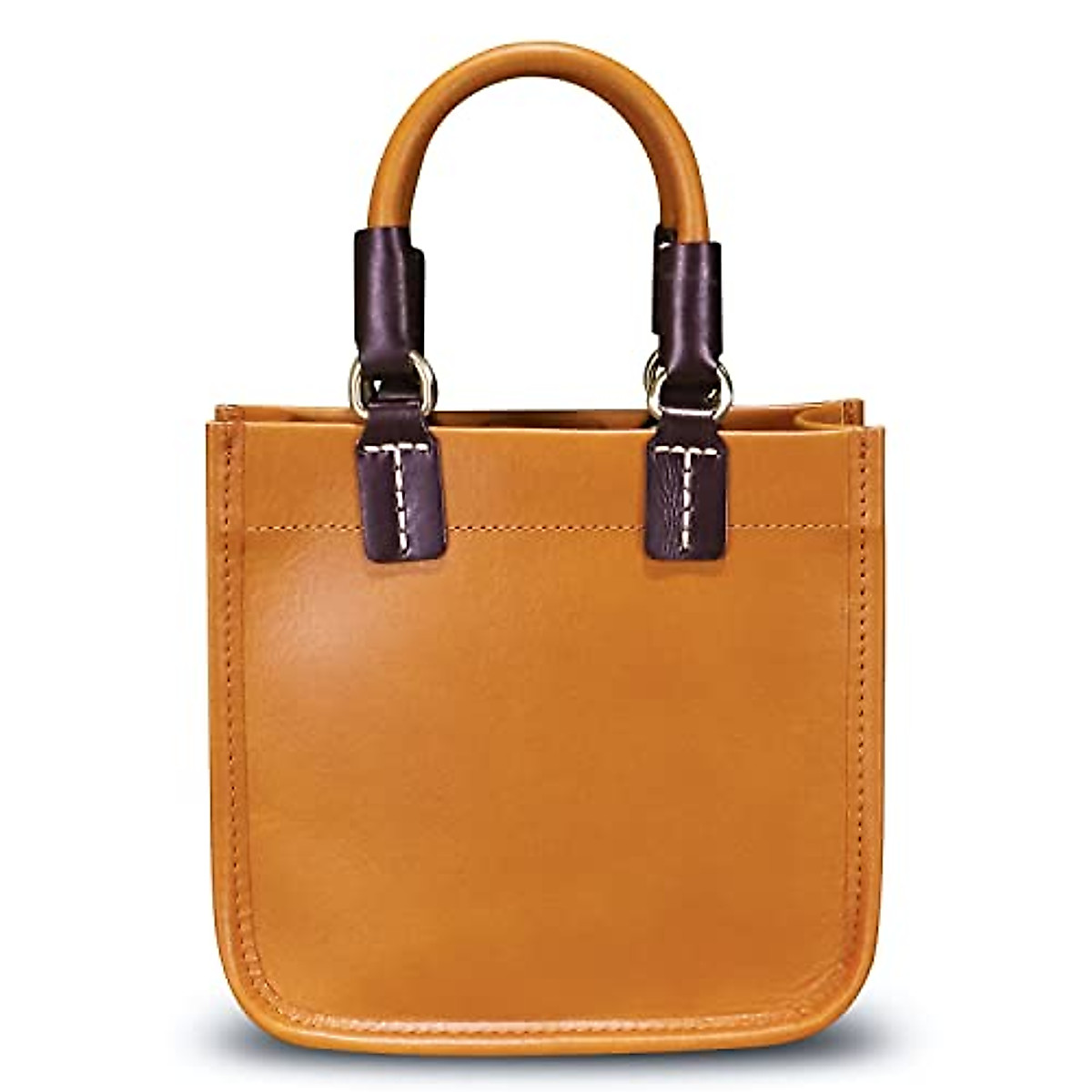 Genuine Leather Small Phone Bag Top Handle Handbag for Women Little Vintage Shoulder Bag Handmade Tiny Crossbody Satchel (Brown)