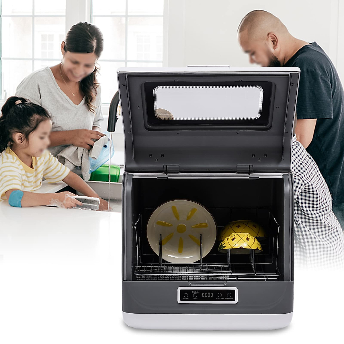 Goudergo Portable Dishwasher,8L Mini Dish Washer,1200W Countertop Dishwasher for Small Sized Houses & Apartments & Dorms & Boats & Campers/RVS,Etc (Stainless Steel)