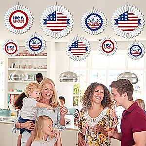 Big Dot of Happiness Stars and Stripes - Hanging Patriotic Party Tissue Decoration Kit - Paper Fans - Set of 9