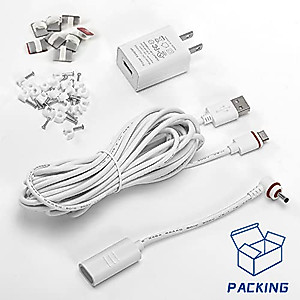 Ring Camera Battery Charger Outdoor & Indoor, 16Ft/5m Charger Cable for Ring Stick Up Cam Battery 3rd/2nd Gen, Ring Spotlight Cam Plus/Pro, USB C and DC Plug Adapter (2Pack)