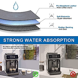 Coffee Mat Hide Stain Rubber ,Coffee Maker Mat for Countertops, Absorbent Coffee Bar Mat for Kitchen Counter,Coffee Bar Accessories Under Appliance Mats,Drying Mat for Kitchen Counter Gray (16*24 IN)