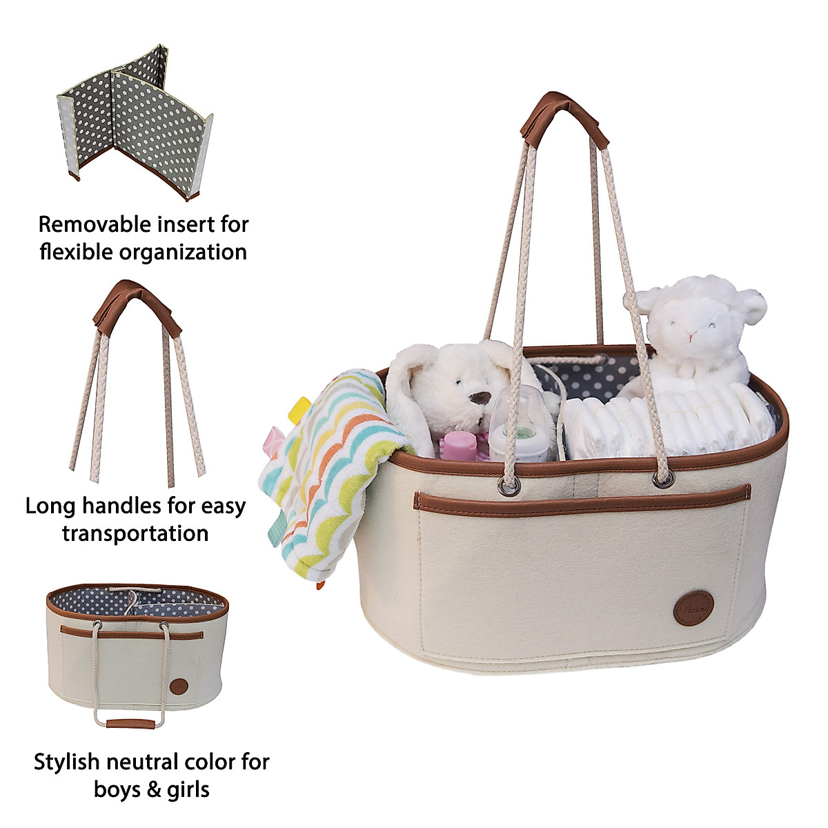 Diaper Caddy Organizer – Diaper Organizer Bag with Long Carry Handles – Neutral Diaper Caddy for Baby Shower or Gift Registry – Caddy for Baby Stuff with Removable Insert – Unisex Baby Organizer Caddy