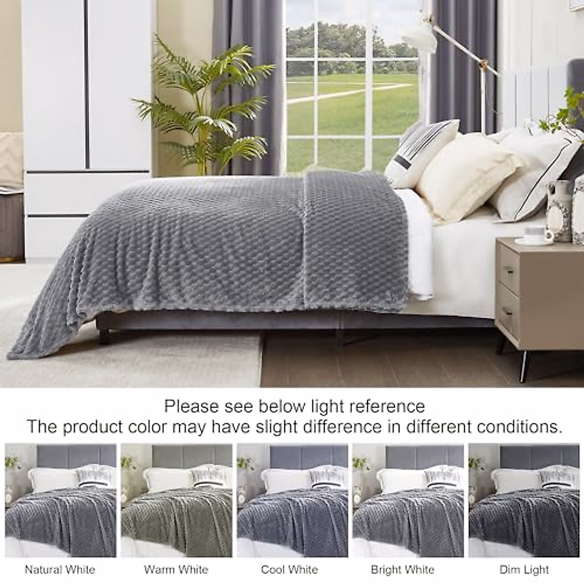 DREAMNINE Extra Large Soft Plush Fleece Bed Blanket King Size 90" x 108", Luxury Shaggy Lightweight 3D Patterned Velvet Flannel Blanket for Bedroom, Solid Gray Warm Lap Blanket for Winter Autumn, Grey