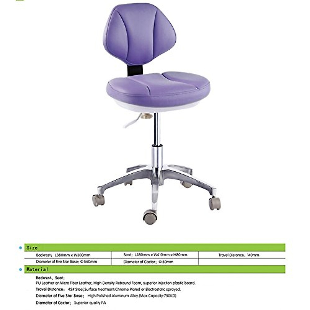 APHRODITE Portable Micro Fiber Leather Dentist Chair Doctor's Stool Mobile Chair Height Adjustment from Purple-Violet