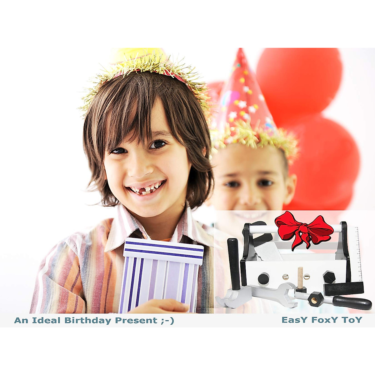 EasY FoxY ToY Kids-Construction-Tool-Set for Toddlers Age 3 4 5 Year Olds, Woodworking Pretend to Play Kit; Wood Building Box for Boys Toy; Children Birthday Gift Preschool Learning Playset