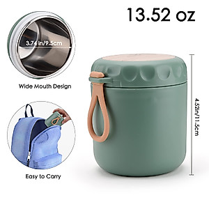 YIUNEPA Insulated Food Container for Kids Adult 13.52 oz Set Soup Insulated Hot Food Containers for Lunch For School Office Picnic Travel (Green)
