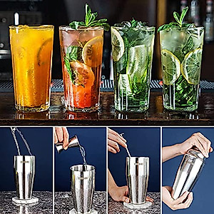 Martini Shaker Cocktail Shaker Set Drink Shaker Kit 24 Ounce Bar Shaker with Built in Strainer, Measuring Jigger, Mixing Spoon, 2 Liquor pourers, Stainless Steel Bar Tools