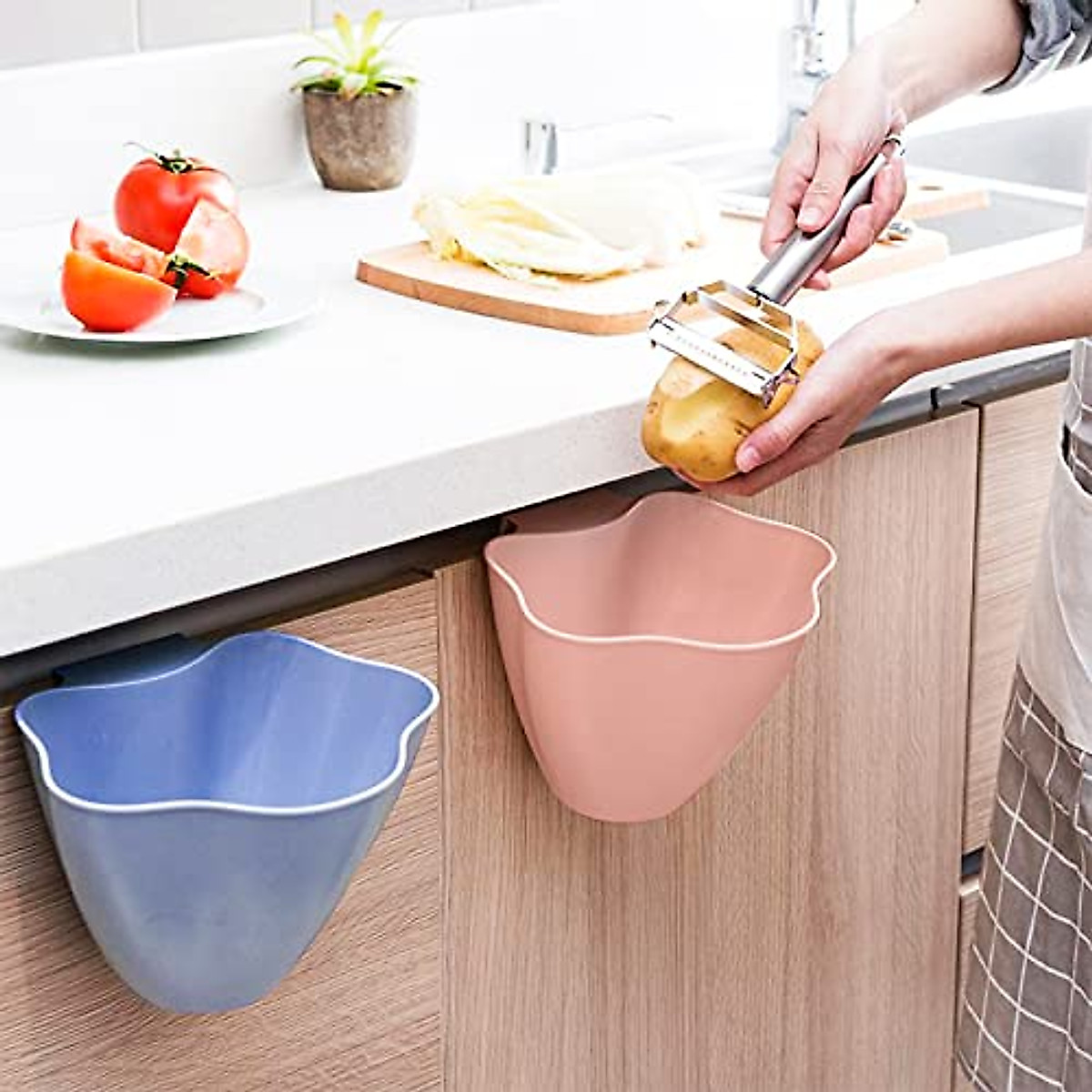 Nicunom 6 Pack Hanging Kitchen Waste Bins, Over-Cabinet Trash Can Hanging Small Plastic Garbage Bowl Collecting Food Scraps for Bedroom Bathroom Office Camping Cupboard