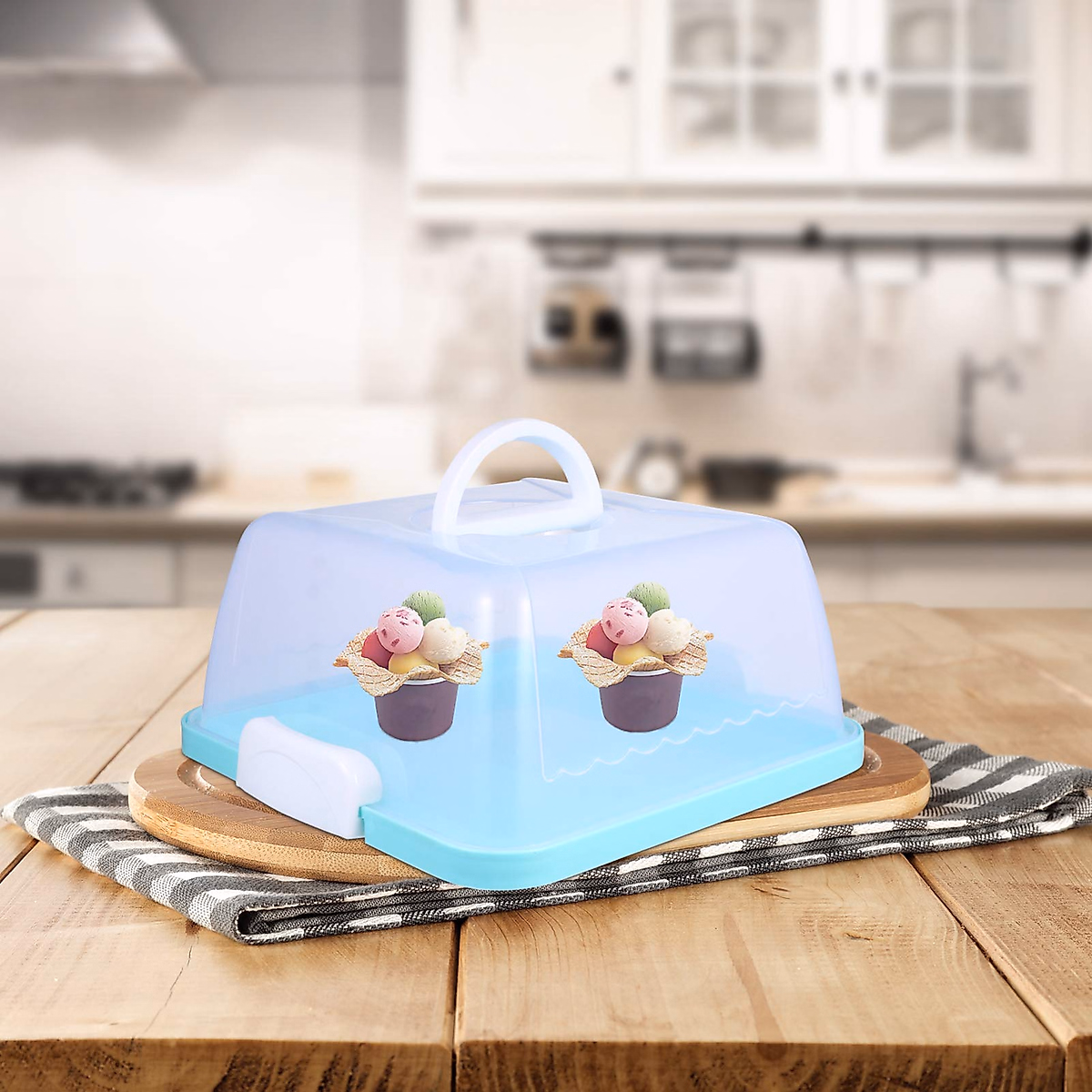 BESTOYARD Locking Cake Carrier Square Storage Container Stand for Cupcakes and Cakes with Collapsible Handles Blue,4RN9XLJITJ75218ZM915RAZF,25.5x20cm