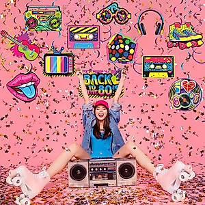 53 Pieces 80s Party Decorations, Retro 1980s Hip Hop Party Hanging Swirls Ceiling Decor for Adults Back to The 80s Party 1980s Throwback Birthday Party Neon Party Rock Hippie Party Supplies